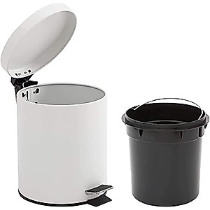 Addison Home 1.3 Gallon / 5 Liter, Steel Step Trash Can with Removable Inner Bucket, Matte White