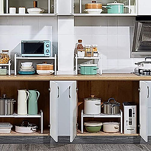 Retractable Stacking Counter Rack Countertop Rack Metal Kitchen Storage Rack