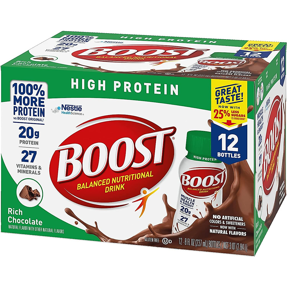 BOOST High Protein Ready to Drink Balanced Nutritional Drink, Rich Chocolate, 8 FL OZ (Pack of 12)