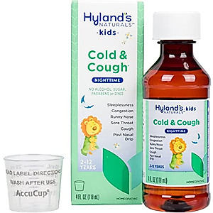 Hyland's Naturals Cold Medicine for Kids Ages 2+, Nighttime Cough Syrup, Decongestant, Allergy & Common Cold Symptom Relief, 4 Fl Oz