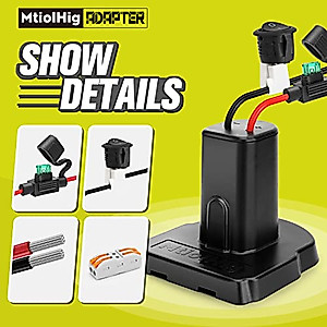 Mtiolhig Upgraded Power Wheels Battery Adapter for Ryobi 18V Battery with 30A Fuse & Wire Terminals, 12AWG Wire RC Battery Adapter Power Converter for Ryobi 18V Cordless Tools, RC Car, Work Lights