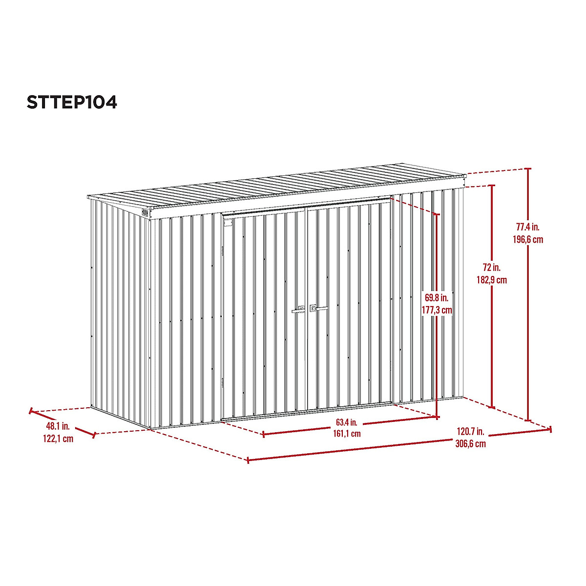 Scotts 10' x 4' Garden Storage Shed Outdoor Lockable Water-Resistant Steel Building with Tool Hanger and Pent Roof, Green