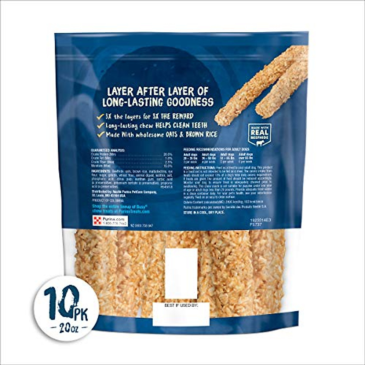 Purina Busy Rawhide Small/Medium Breed Dog Bones, Chewnola With Oats & Brown Rice - 10 ct. Pouch