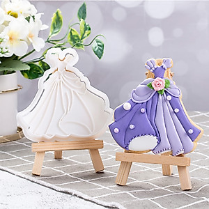 Flycalf Princess Cookie Cutters Dress Heart Gifts Shapes with 3D Stamper Biscuit Holiday PLA Baking Accessories Cutter Molds Decorative Party 3.5" Kitchen Cake Supplies