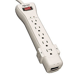 Tripp Lite 7 Outlet Surge Protector Power Strip, 7ft Cord, Right Angle Plug, 2160 Joules, & $75,000 INSURANCE (SUPER7) Ivory
