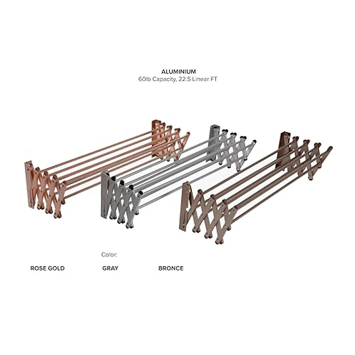 AERO W Racks Aluminum Wall Mounted Collapsible Laundry Clothes Drying Rack (60lb Capacity, 22.5 Linear FT, Aluminum Bronce)