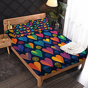 Heart Sheets Full Size Sheet Sets - Colorful Bed Sheets, Soft Microfiber & Deep Pocket & Wrinkle Free Patterned Bedding Sheets & Pillowcases, 4 Piece ( 1 Fitted Sheet, 1 Flat Sheet, 2 Pillow Cases )
