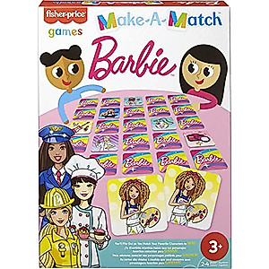 Barbie Fisher-Price Make-A-Match Card Game with Barbie Doll Theme Multi-Level Rummy Style Play Match Color Pictures & Shapes 56 Cards for 2 to 4 Players Gift for Kids Ages 3 Years & Older