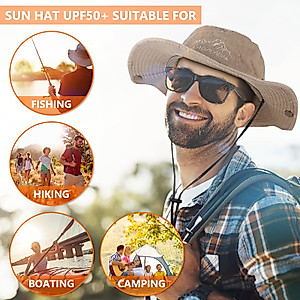 Obling Sun Hat, Fishing Hat UPF 50 Wide Brim Bucket Hat Safari Boonie Hat B-Khaki