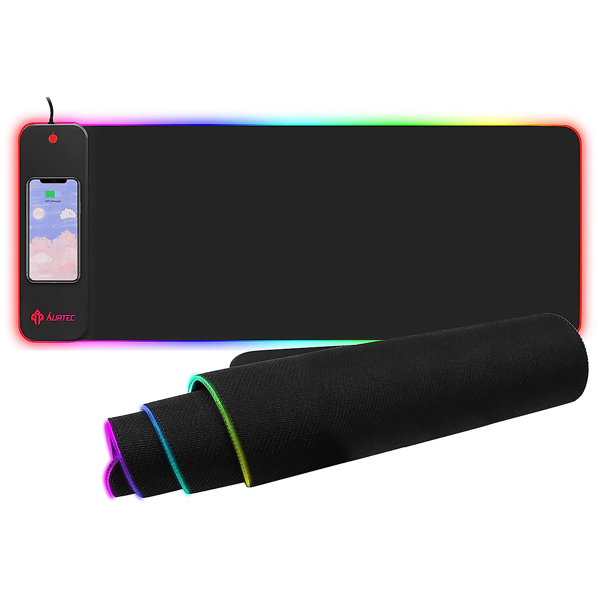AURTEC RGB Gaming Mouse Pad with 15W Fast Wireless Charging, Extra Large Waterproof and Non-Slip Rubber Base Mouse and Keyboard Mat with 10 Lighting Modes, for Gaming, Working, PC, Mac.