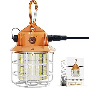 NS 60W Led Temporary Work Light 8700LM Construction Jobsite Lights 5000K Daylight White Portable Linkable Hanging Work Lights for Outdoor Indoor Garage Shop High Bay Warehouse Lighting