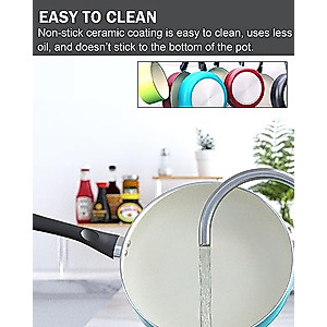 Cook N Home 10-Piece Ceramic Nonstick Cookware Set - Pots, Pans, Dutch Oven, Saucepans, Frying Pans and Lids - Turquoise