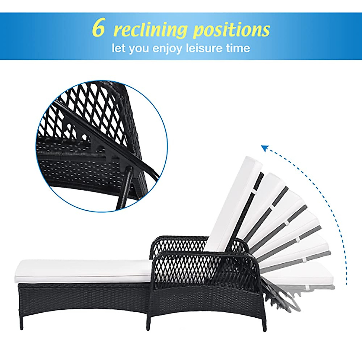 QWEZXCMI Patio Chaise Lounges, Outdoor Garden Pool PE Rattan Wicker Reclining Chaise with Cushion and Armrest, Wicker Sun Lounger with Adjustable Backrest,1pc