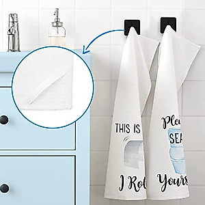 Vansolinne Funny Bathroom Hand Towels with Hanging Loop (4 Packs), 24''x18'' Absorbent Waffle Weave Towels with Humorous Words & Pattern, Cool Guest Hand Towels Funny Bath Decor Nice Bathroom Gifts