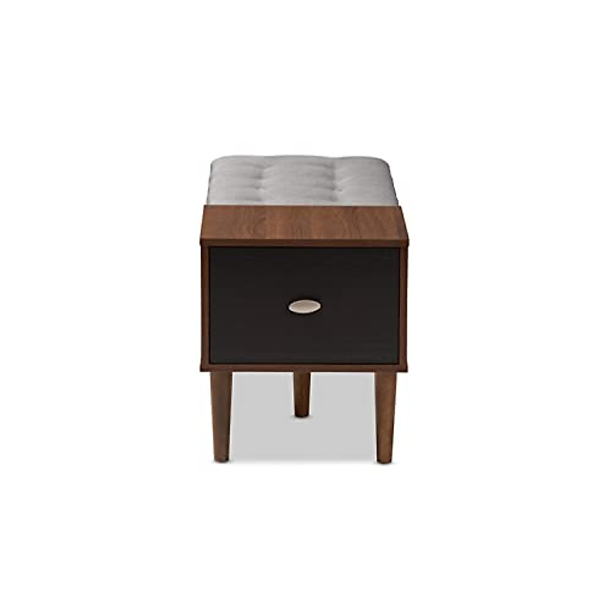 Baxton Studio Merrick Bench Shoe Rack Cabinet Brown//Medium Wood/Mid-Century/Fabric Polyester 100%"/Engineered Wood/Faux Wood Veneer/Powder Coated Vinyl (Legs)/Foam