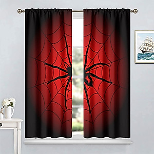 Spider Web Window Curtains for Kids, Big Spider Black Spiderweb Blackout Rod Pocket Windows Treatments for Boy Girl Baby Nursery Toddler Children Bedroom Halloween Decor 42x45in