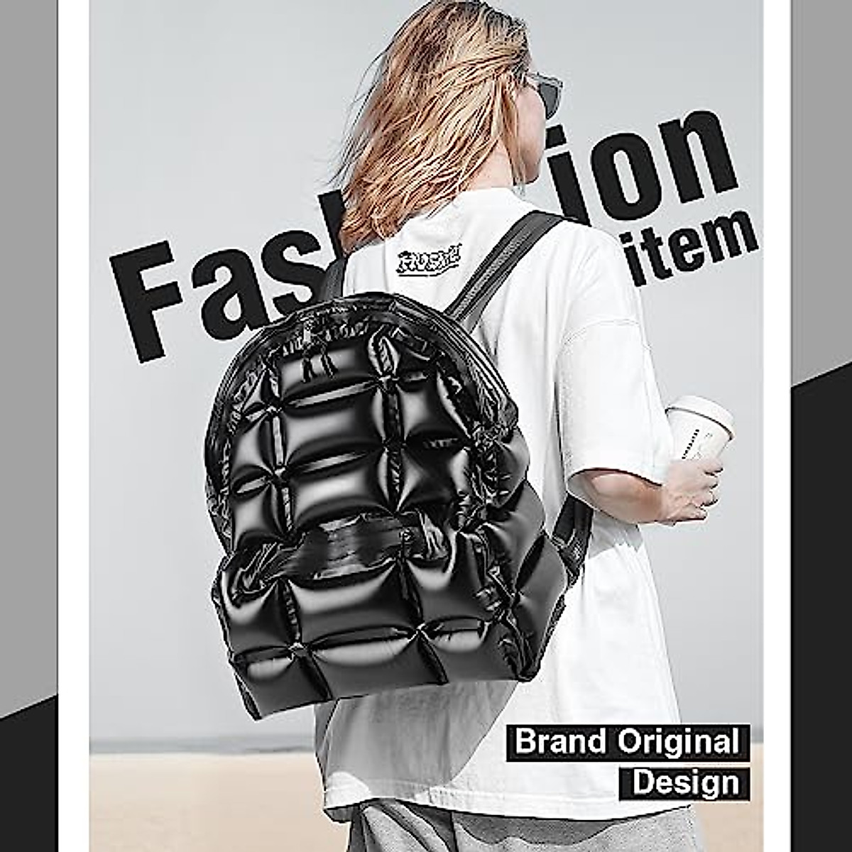 BUTI4WLD Puffer Backpack Travel Gym Bag Fashion Inflatable Designed Waterproof Backpack and Lightweight with Large Capacity Backpack for Women and Men, Black