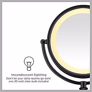 Conair Tabletop Mount Reflections Double-sided Incandescent Lighted Vanity Makeup Mirror, 1x/7x magnification, Matte Black finish