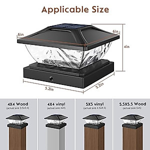 Fence Solar Post Lights Outdoor - 6 Pack 2 Modes Solar Deck Lights, IP65 Waterproof Solar Post Cap Lights Fit 4x4 4.5x4.5 5x5 Vinyl Wooden Posts, Garden Porch Patio Decor, Warm White & Cool White