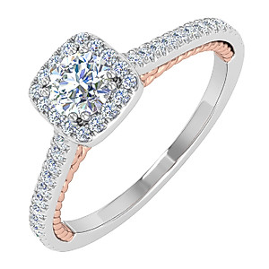 FINEROCK 1/2 Carat Diamond Cushion Shape Halo Engagement Ring in 14K White & Rose Gold (Ring Size : 8) (I1-I2 Clarity)