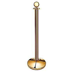 New Star Foodservice 54736 Round Top Brass Plated Stanchions, Set of 2 Posts with 1 of 79.5-Inch Red Velvet Rope