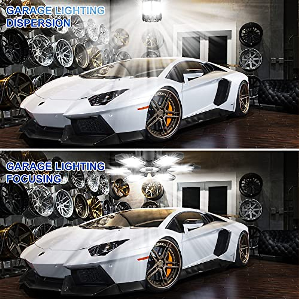 Led Garage Lights 6 Pack 220W Led Garage Ceiling Lights 6+1 Panels Super Bright Deformable Garage Lights Screw into E26/E27 Base Garage Light for Shop Basement Workshop Attic