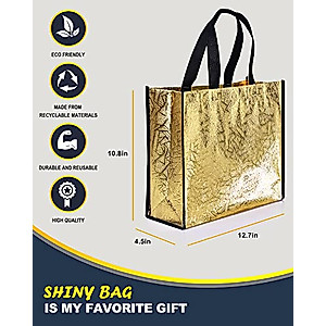 12 Pcs Gold Gift Bags with Handles, Large Christmas Gift Bags, Bandfol Non-woven Glossy Grocery Bags, Reusable Large Gift Bags, Party Favor Bags for Wedding Party Birthday Christmas 13 x 4.5 x 11 Inch