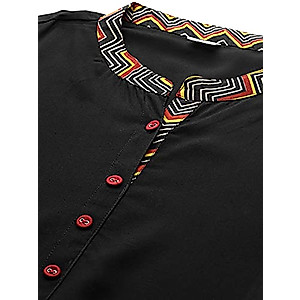 Yash Gallery Women's Rayon & Cotton Cambric Zig-Zag Print A-Line Kurta (XXL, Black.)