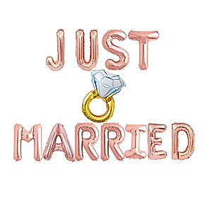 Just Married Balloons, Rose Gold Mylar Balloons Decors For Wedding/Engagement/Bachelorette/Bridal Shower Party Sign Supplies