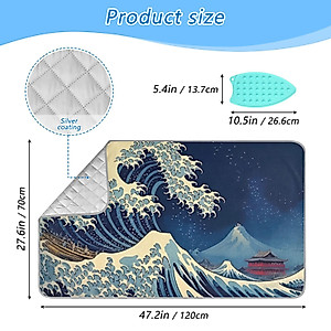 GOODOLD Japanese Waves Ironing Mat Portable Travel Ironing Pad for Washer,Dryer,Table Top, Iron Board Alternative Cover, Large Heat Resistant Ironing Blanket