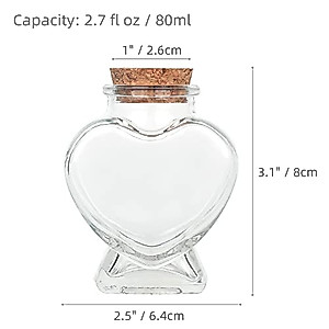 Magic Season Decorative Glass Bottles with Cork Stoppers (2.7 fl oz. Heart-Shaped Bottles / 6 Pcs)