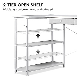 Ｍａｉｈａｉｌ Home Office Desk with Drawers and Shelves, 55” Computer Corner Desk for Small Space, Small L Shaped Desk with Side Storage for Bedroom, White