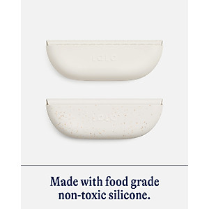 Lalo The Bib - Waterproof, Non-Toxic Silicone Baby Bib with Adjustable Neck Band & Silicone Food Pouch Catcher, Set of 2 - Oatmeal