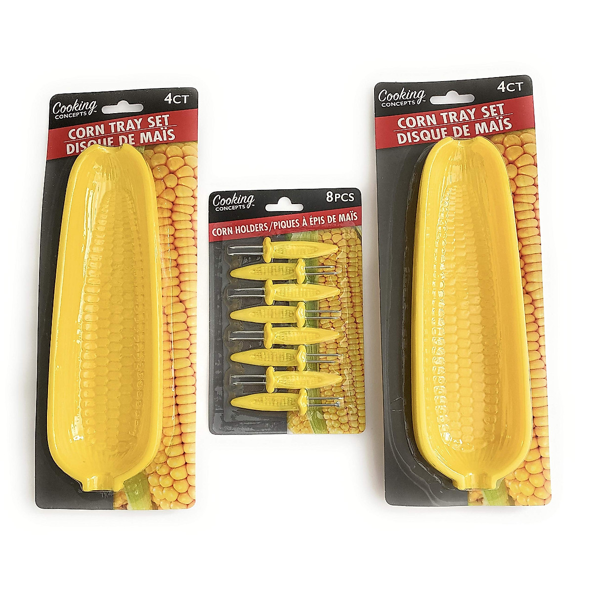 CABE Corn On The Cob Tray Set of 8 Trays 16 Holders 24pcs (bundle with KC Napkin TM) Outdoor Indoor Serving Dinner Picnic Summer