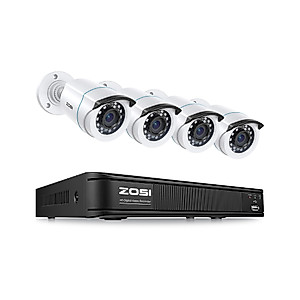 ZOSI H.265+ Full 1080p Home Security Camera System,5MP 3K Lite 8CH CCTV DVR Recorder with AI Human Vehicle Detection, 4 x 2MP Weatherproof Surveillance Bullet Camera Outdoor 80ft Night Vision (No HDD)
