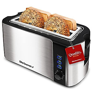 Elite Gourmet ECT-3100## Long Slot 4 Slice Toaster, Reheat, 6 Toast Settings, Defrost, Cancel Functions, Built-in Warming Rack, Extra Wide Slots for Bagels Waffles, Stainless Steel & Black