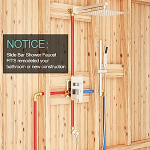 SR SUN RISE 12 Inch Square Shower System, Rain Shower Head and Slide Bar Handheld Shower Faucet Wall Mounted Combo Set Included Valve and Trim Kit for Bathroom, Brushed Nickel