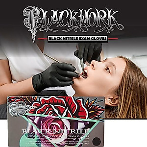Blackwork Black Nitrile Exam Gloves - Extra Small, Pack of 100 - Latex- & Powder- Free, Disposable, Comfrtable & Durable for Extended Wear - Tattoo, PMU, Medical, & Dental Gloves