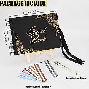 Wedding Guest Book with Ribbon Close for Wedding, Baby Shower, Birthday, Bridal Shower, Graduation Party, Anniversary - 11.2” x 8.3”, 80 Blank Pages Guestbook(Black)