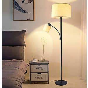 DLLT Living Room Standing Floor Lamps for Reading, Modern Tall Pole Lamp for Contemporary Home with Adjustable Side Light, Mid-Century Industrial Lighting with Drum Shade for Bedroom, Office, Metal