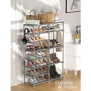 TIMEBAL Grey 8-Tier Shoe Rack Storage Organizer, 25-28 Pairs Shoes Shelf Organizer, Removable & Dust Large Stackable Shoe Rack for Boot & Shoe Storage