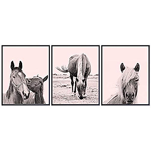 Horse Wall Art - Farmhouse Barn Wall Decor for Girls Bedroom, Office, Living Room - Country Western Boho Shabby Chic Decorations - Gift for Equestrian Women - Pink Pony Poster Set