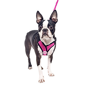 Gooby - X Harness, Small Dog Choke Free Step-in Harness with Synthetic Lambskin Soft Strap, Flamingo Pink, Large