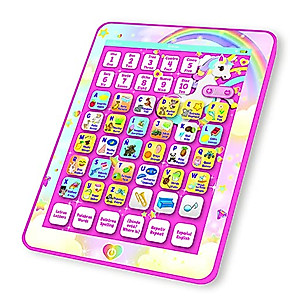 Lexibook Unicorn Educational Bilingual Interactive Learning Tablet, Toy to Learn Alphabet Letters Numbers Words Spelling and Music, English / Spanish Languages, Pink, JCPAD002UNIi2