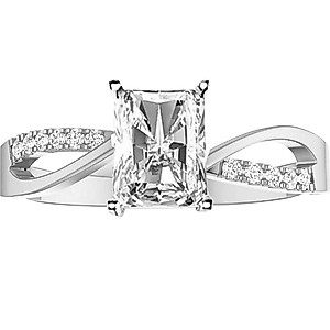 14K White Gold 1.08 Carat LAB GROWN DIAMOND Elegant Twisting Split Shank Radiant Cut Diamond Engagement Ring (G-H Color VS1-VS2 Clarity 1 Ct Center)