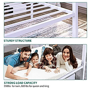 YITAHOME Metal Four Poster Canopy Bed Frame 14 Inch Platform with Built-in Headboard Strong Metal Slat Mattress Support, No Box Spring Needed, White, King Size