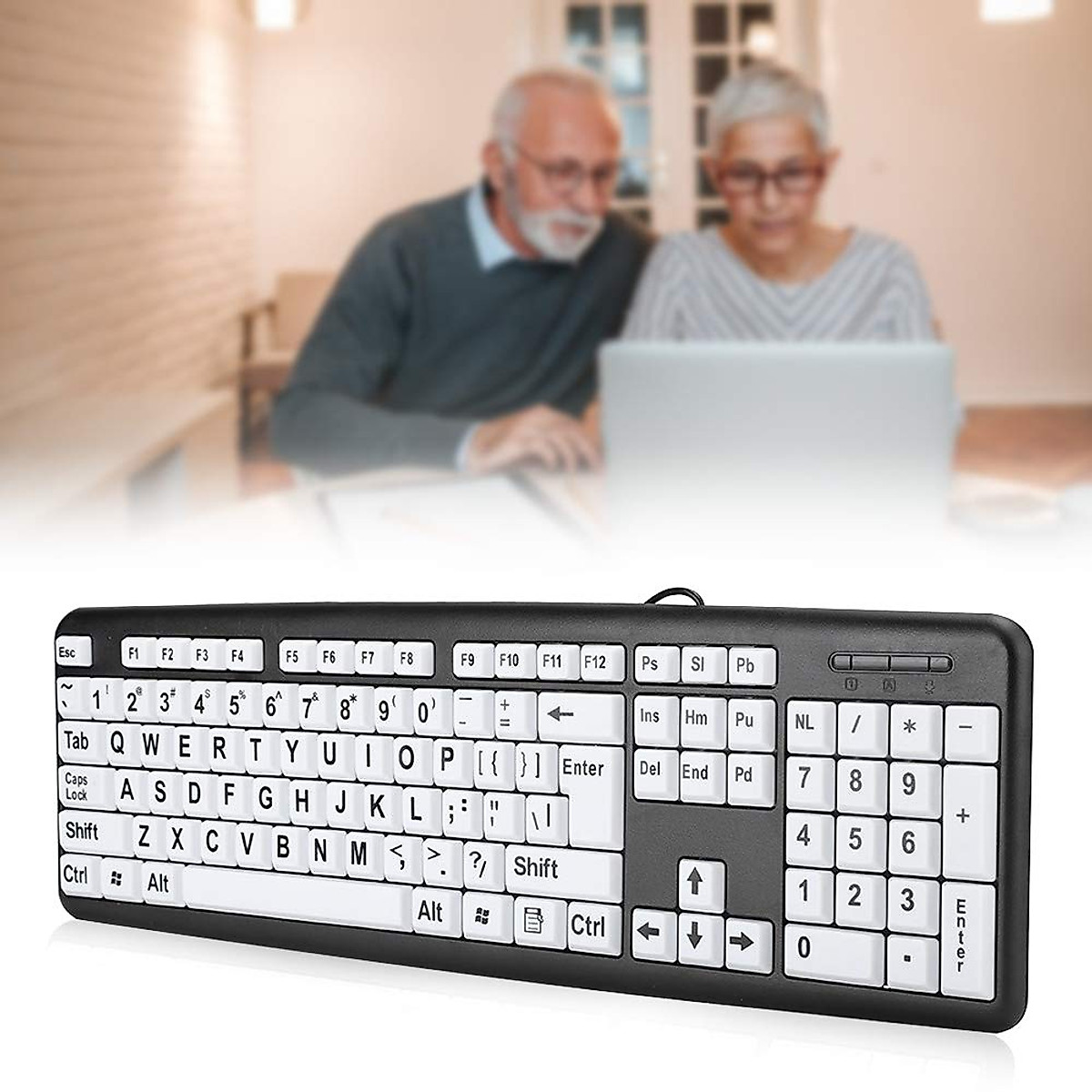 Elderly Keyboard, 104 Keys QWERTY Layout Keyboard Large Font Print USB Wired Keyboard Standard Full Size Computer Keyboard for Old People(1.35M Cable)(Black)