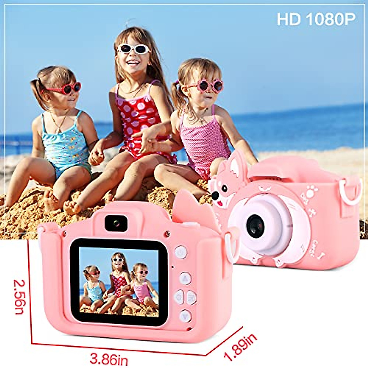 Corgi Kids Camera, Toddler Digital 1080P Upgrade Camera for Christmas Birthday Gifts, Cute 20.0MP Camera for Children with 32G SD Card, Portable Toy for 3 4 5 6 7 8 Years Old Girls Boys (Pink)