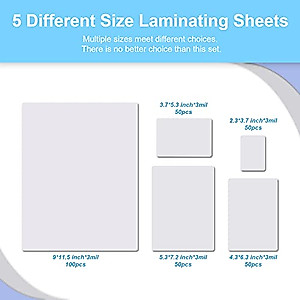 300 Pack 3 Mil Thermal Laminating Pouches, Plastic Laminating Sheets, 9 x 11.5 Inch, 5 x 7 Inch, 4 x 6 Inch, 3.7 x 5.3 Inch, 2.2 x 3.7 Inch for Letter, Photo, Note, ID Badge and Business Card Sizes