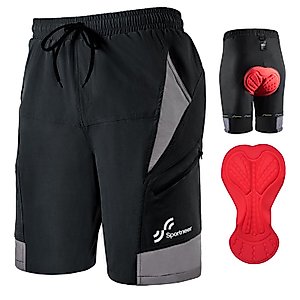 Sportneer Mens Mountain Bike Shorts - 3D Padding MTB Cycling Shorts for Men with Liner and Loose Fit (Large, Black)